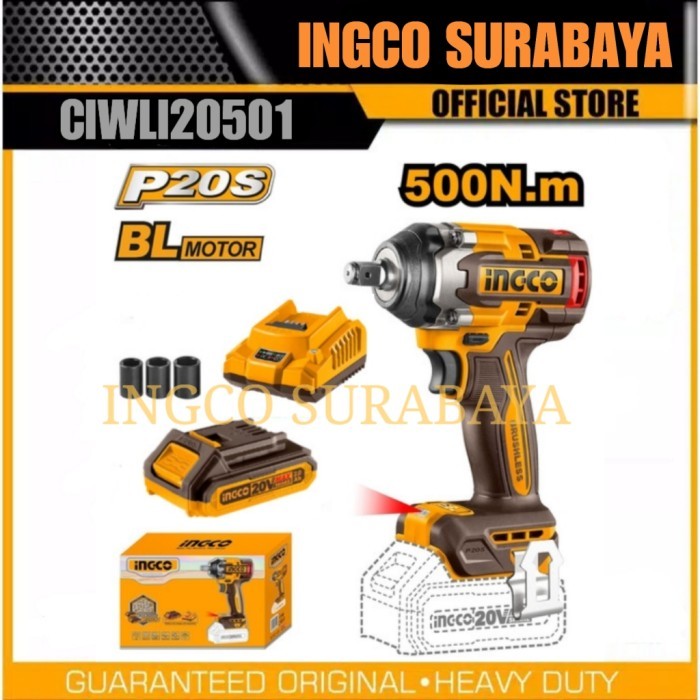Jual INGCO CIWLI20501 IMPACT WRENCH CORDLESS (500NM) PEMBUKA BAUT RODA ...