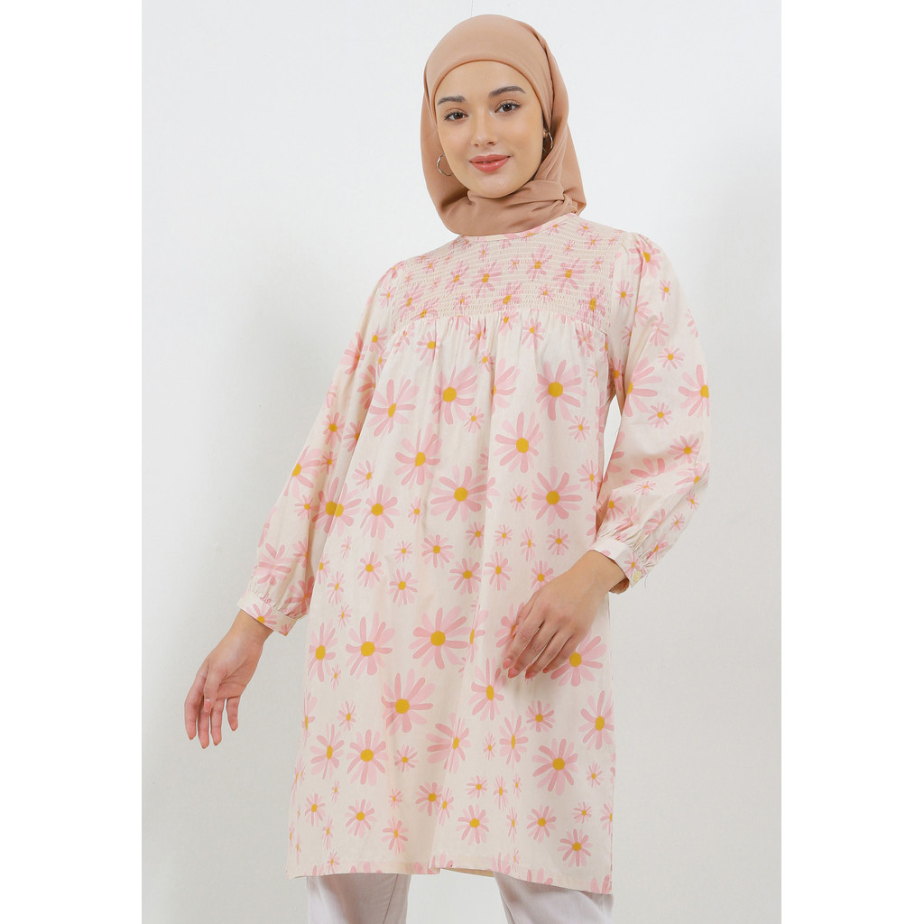 Jual MFMW Nesya Tunik Pink Motif Bunga | Shopee Indonesia