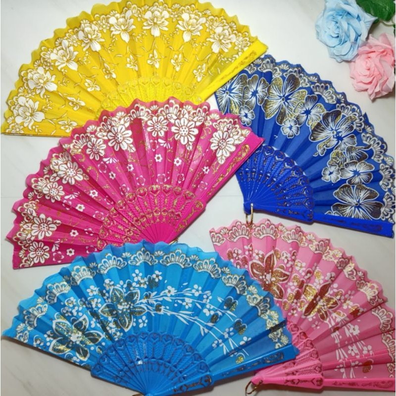 Jual Kipas Tangan Jepang motif Bunga Gliter Mewah / Kipas Lipat Nari ...