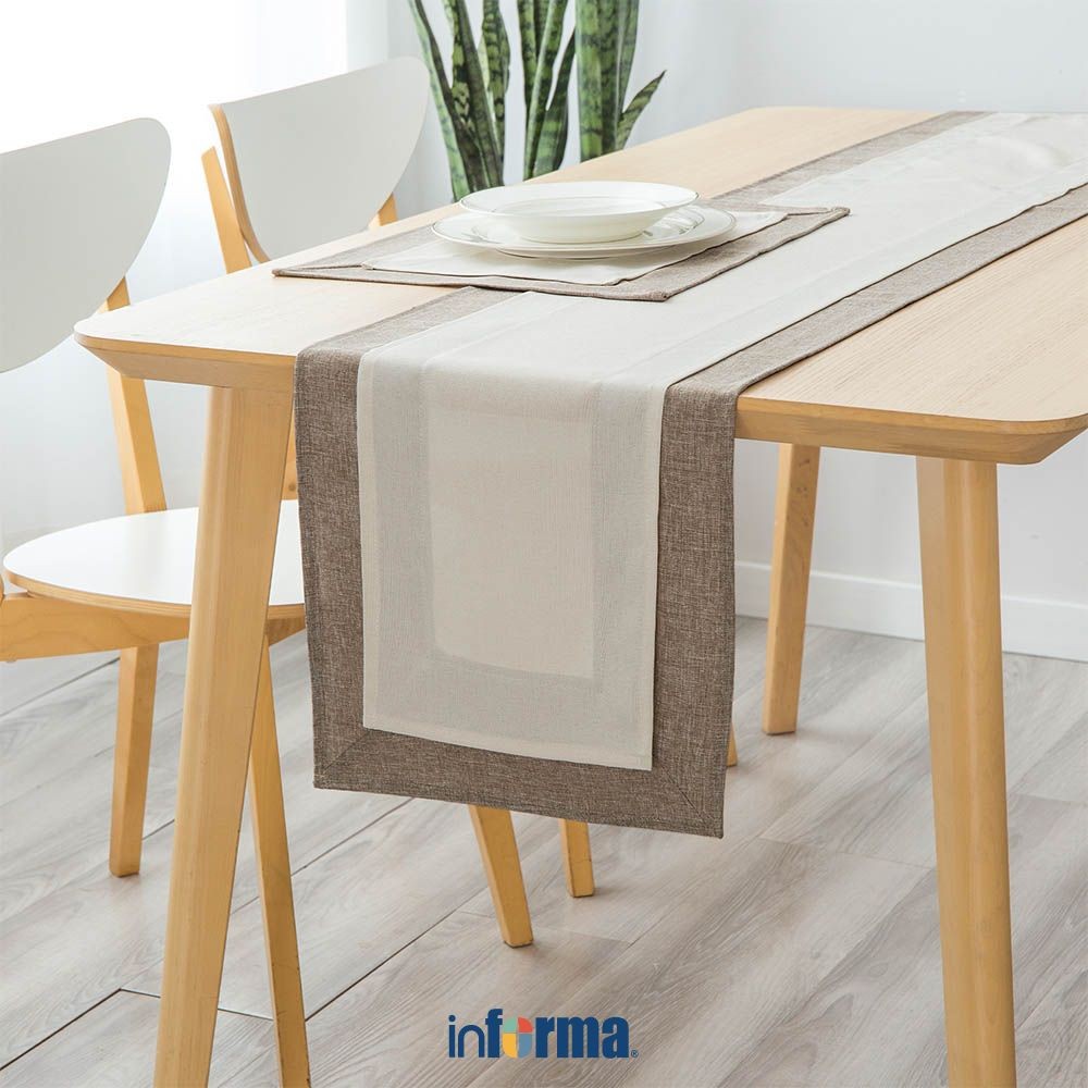 Jual Informa 33X160 cm Table Runner Linen Border - Cokelat Taupe Taplak ...