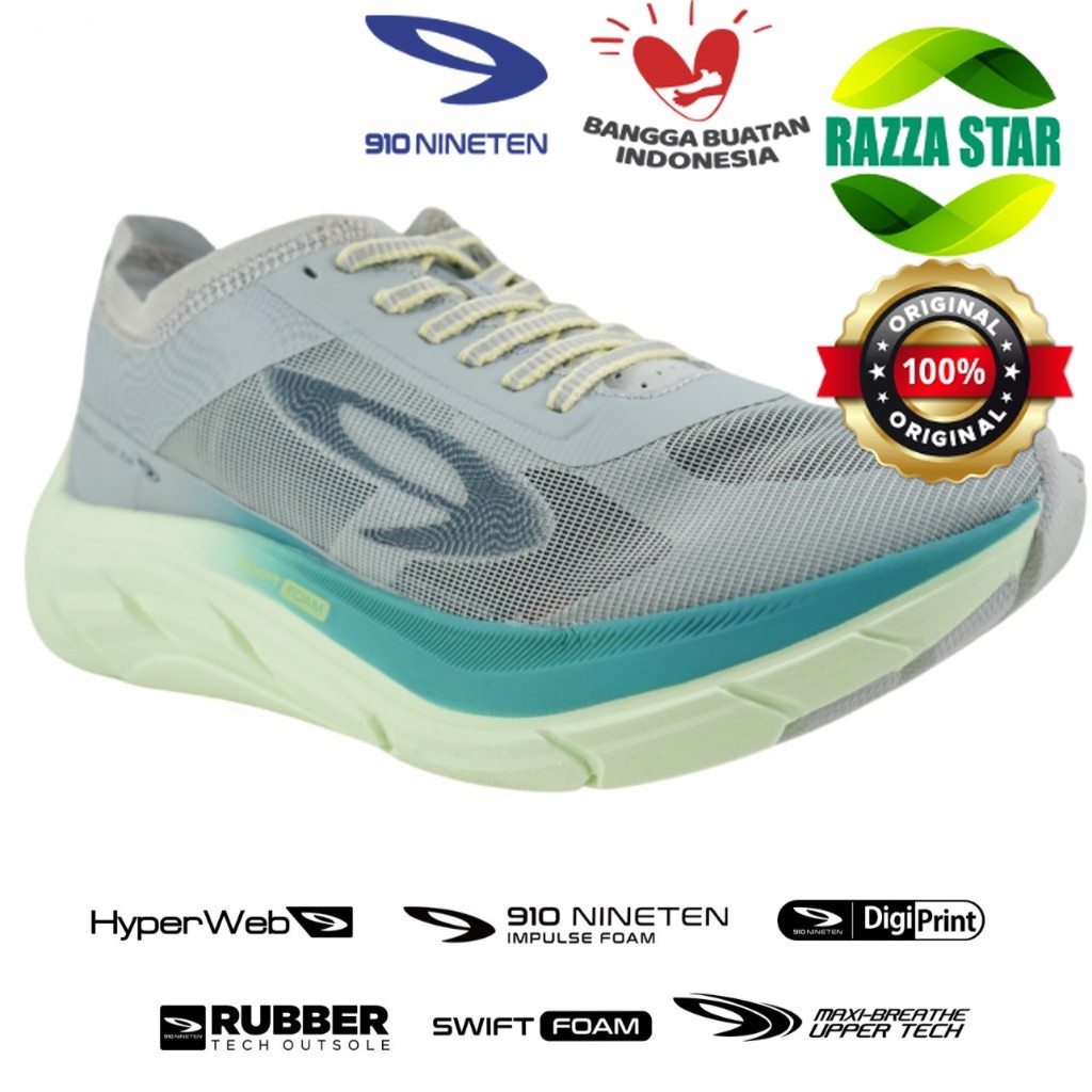 Jual 910 Nineten Geist ekiden hyperpulse Abu Teal/Kuning Sepatu Lari ...