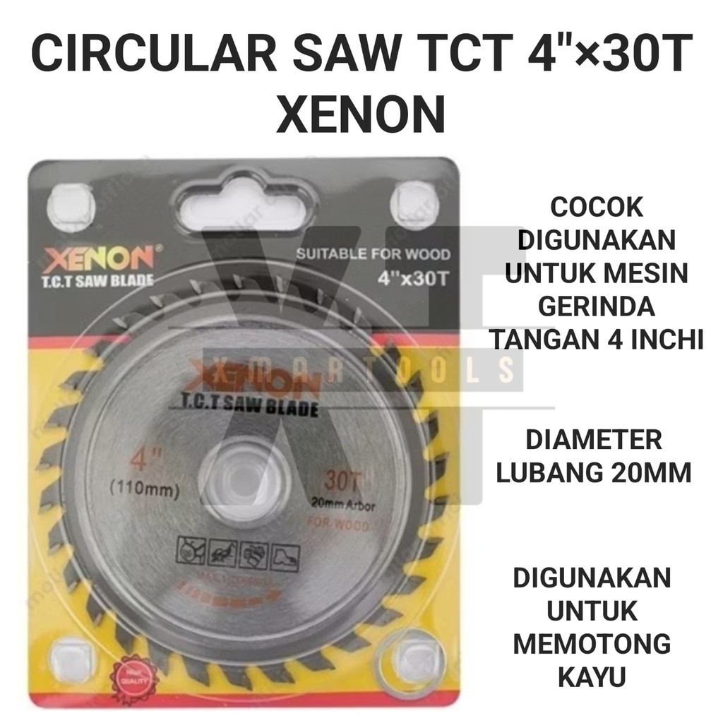 Jual Mata Potong Kayu 4" x 30T XENON / Circular Saw TCT Blade 4 Inchi x 30T / Mata Gerinda ...