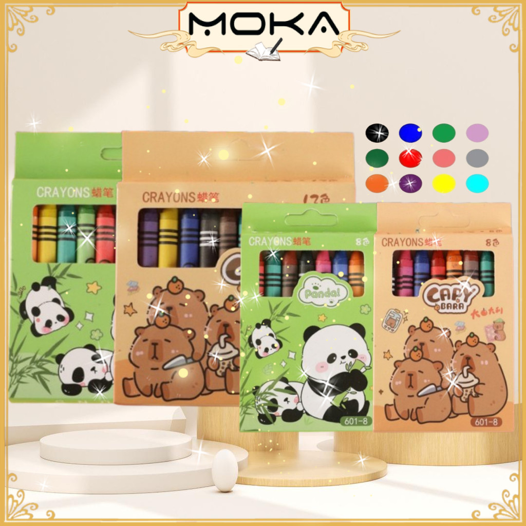 Jual MOKA Crayon Mini Isi 6 / 8 /12 Motif Kartun Capybara Sanrio Panda ...