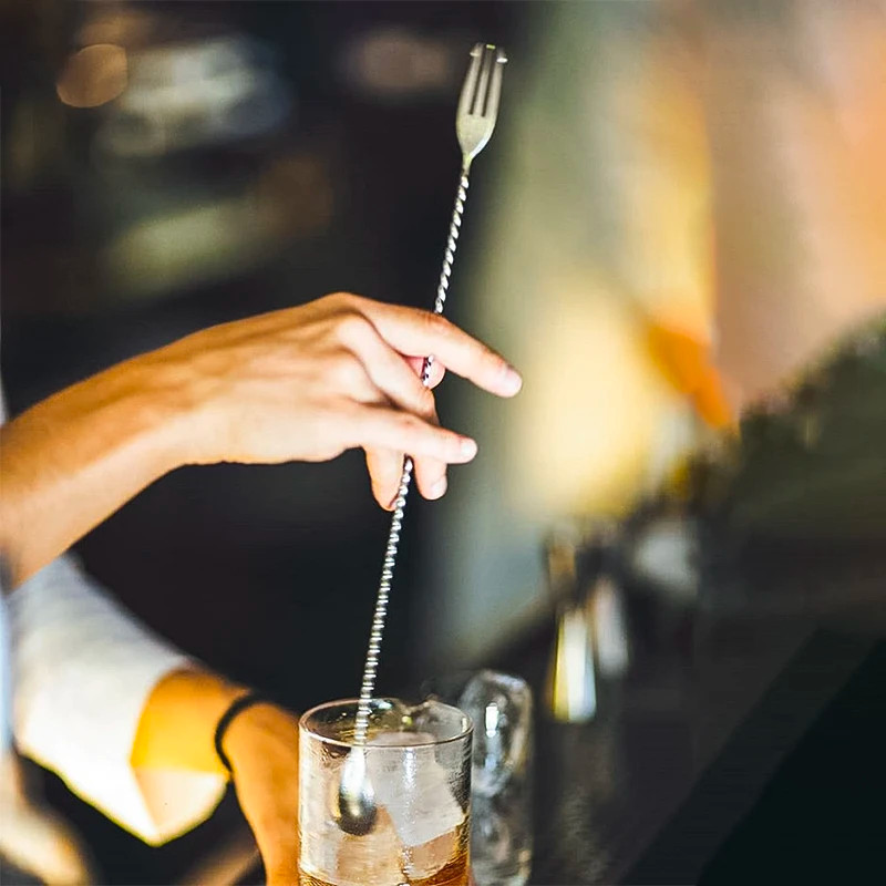 Jual Cafetera Sendok Pengaduk Minuman Long Bar Spoon with Fork Cocktail ...