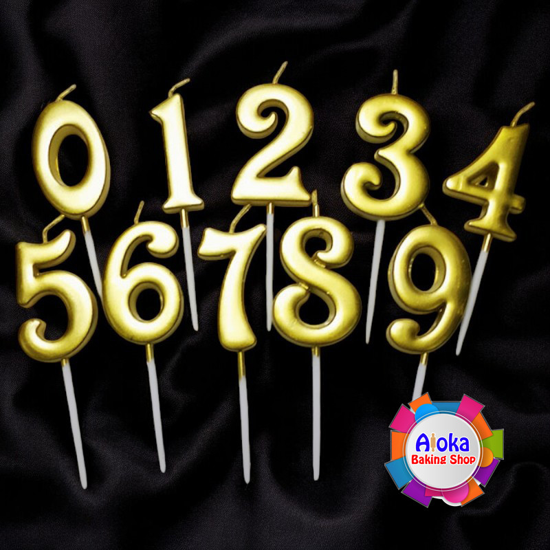 Jual Lilin Angka Ulang tahun Angka Emas Kemasan Plastik / Gold Candle ...