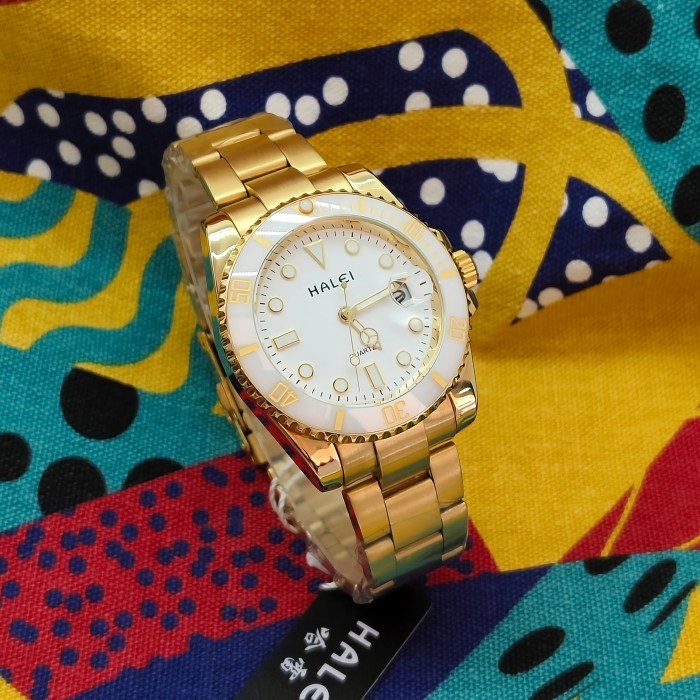 Jual Jam Tangan Pria Halei Model Submarine Gold White | Shopee Indonesia