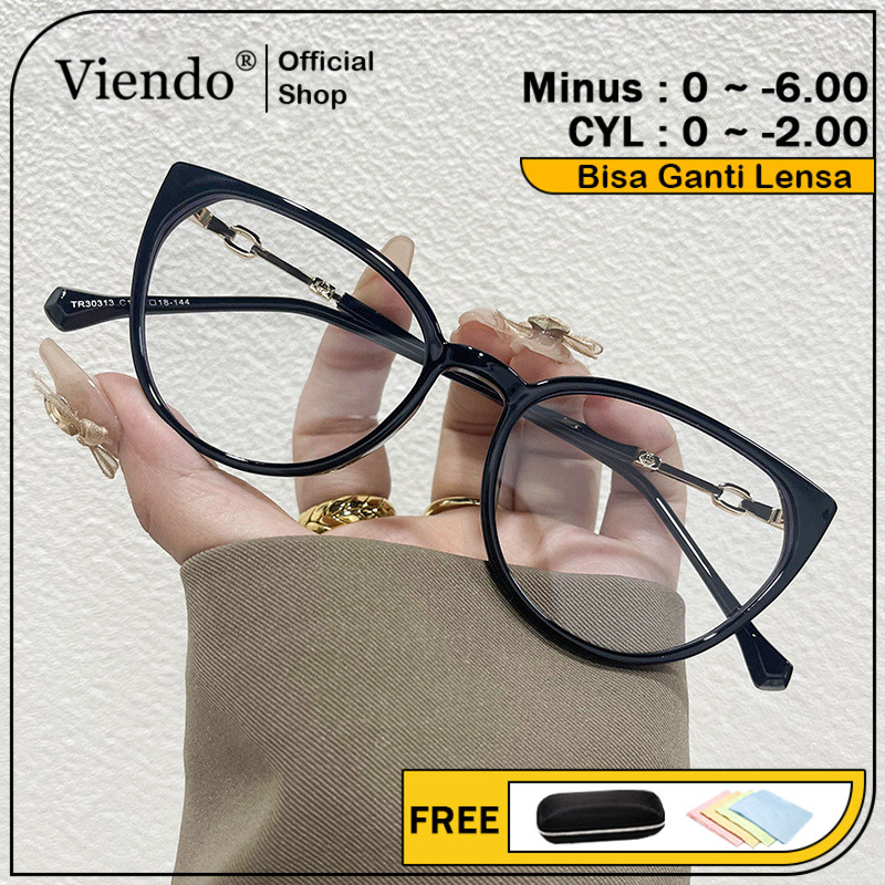 Jual Viendo Kacamata Photocromic Minus Anti Radiasi Blueray Cylinder Wanita Cat Eye Frame Kaca ...