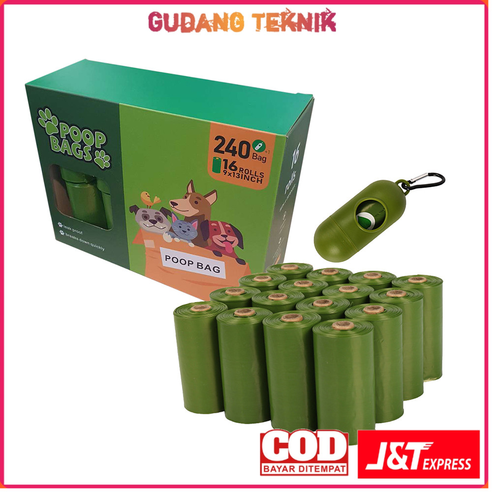 Jual Plastik Kotoran Binatang Anjing Poop Bags 16 Roll with Dispenser ...