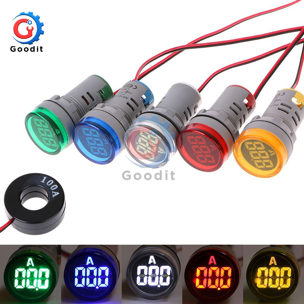 Jual 22mm Round LED Dual Display AC Volt Ampermeter Voltmeter 60-500V 220V Ammeter Digital ...