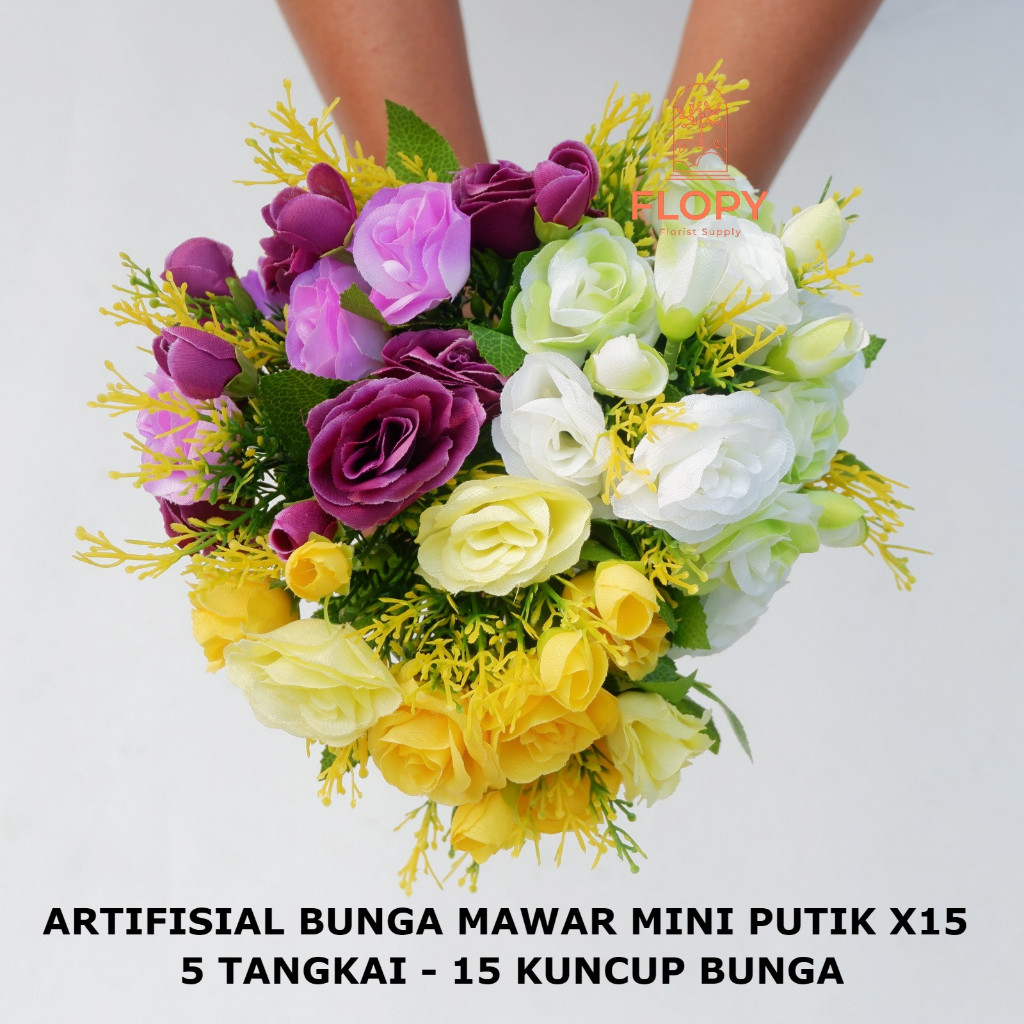 Jual FLOPY - [ 5 Tangkai ] Artifisial Bunga Mawar Kecil Putik Kuning ...