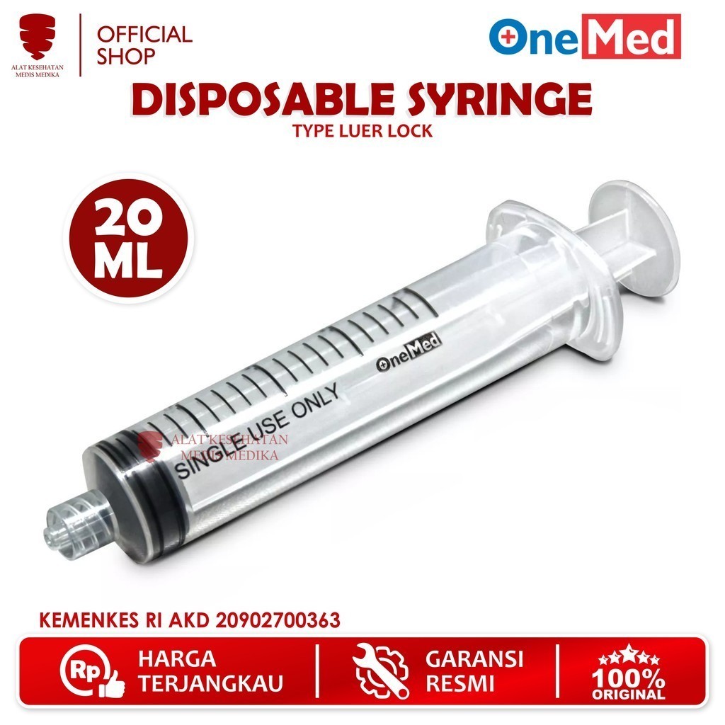 Jual Onemed Syringe 20cc Luer Lock Spet Spuit Suntikan Lubang Tengah 20ml Medis | Shopee Indonesia