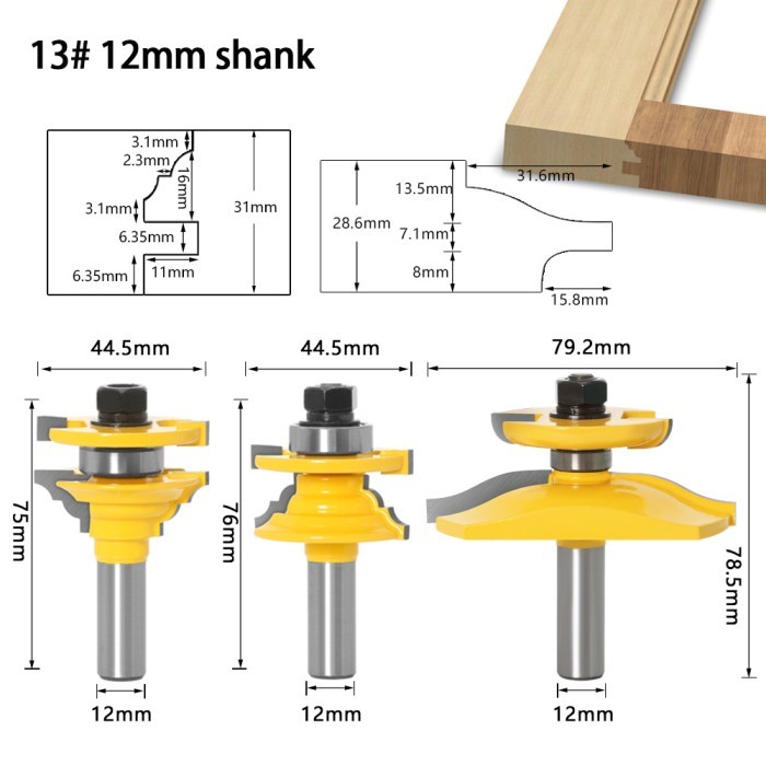 Jual MASTER BIT MATA PROFIL ROUTER NO.13 FRAME TENON & DOUBLE SIDE 12MM ...