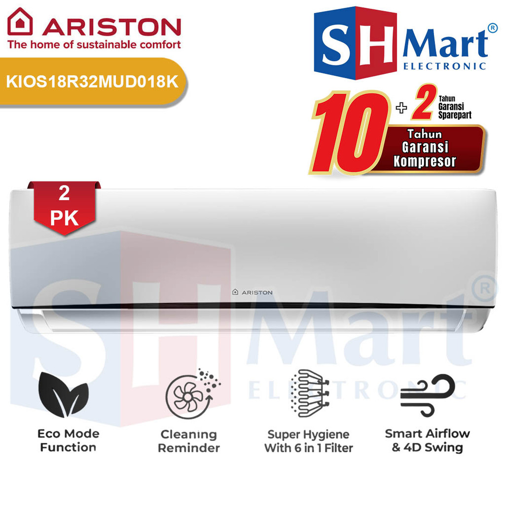 Jual AC ARISTON 2 PK STANDART KIOS18 R32 FAST COOLING SMART AIR FLOW GARANSI RESMI | Shopee ...