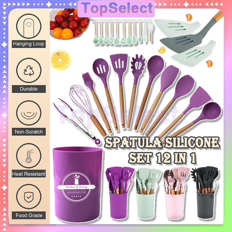 Jual Silicon Spatula Set 12in1 / Silicone Utensil 11Pcs+Wadah Spatula ...