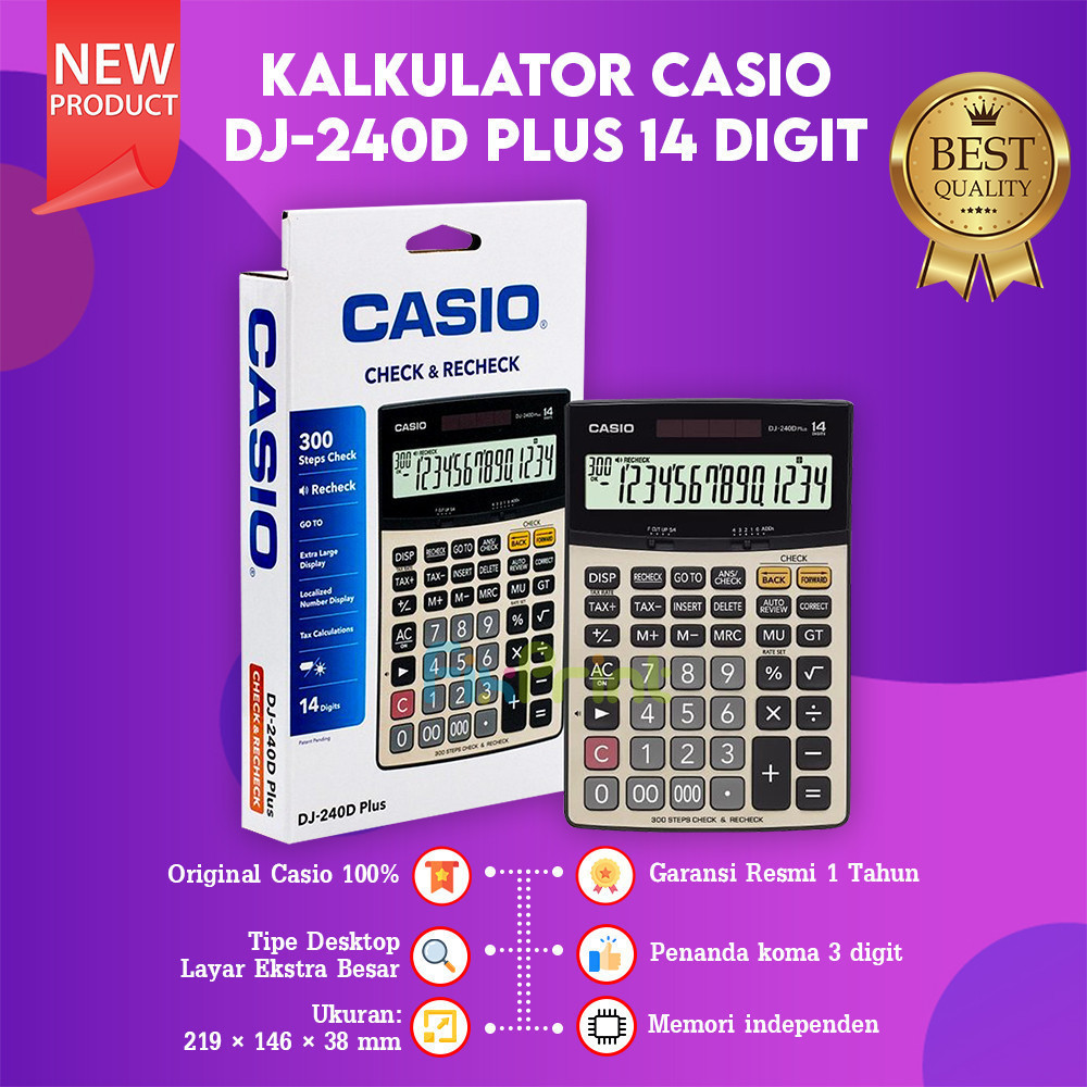 Jual FixPrint Casio DJ-240D Plus 14 Digit Calculator Practical Check ...