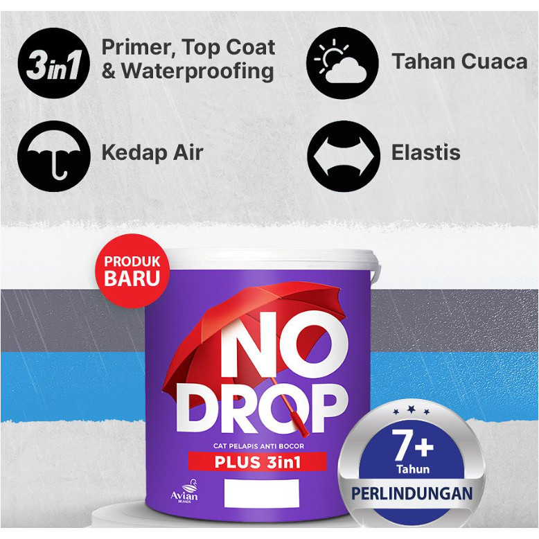 Jual CAT NO DROP 4KG PLUS 3 IN 1 PRIMER TOP COAT WATERPROOF CET TEMBOK EXTERIOR INTERIOR CAT ...