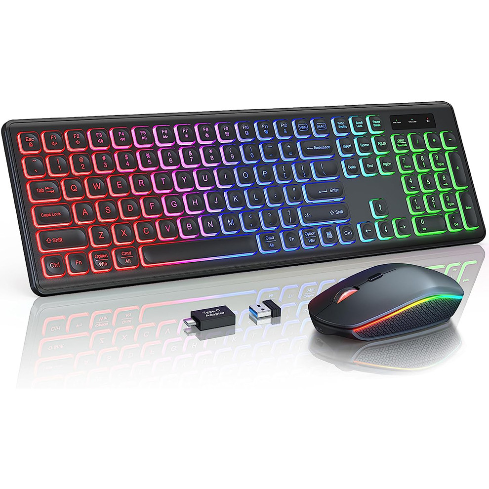 Jual Wireless Keyboard and Mouse Combo with 15 RGB Backlit- 2.4G Rechargeable Full-Size Keyboard ...
