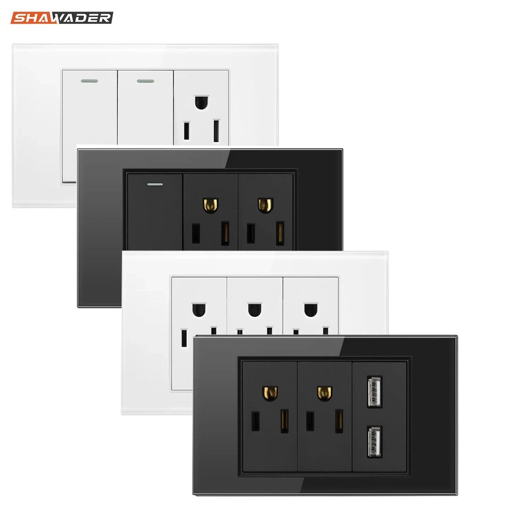 Jual Power Wall USB Socket Light Switch Double 1/2 Pole Glass Panel Outlet Plate US Modular ...