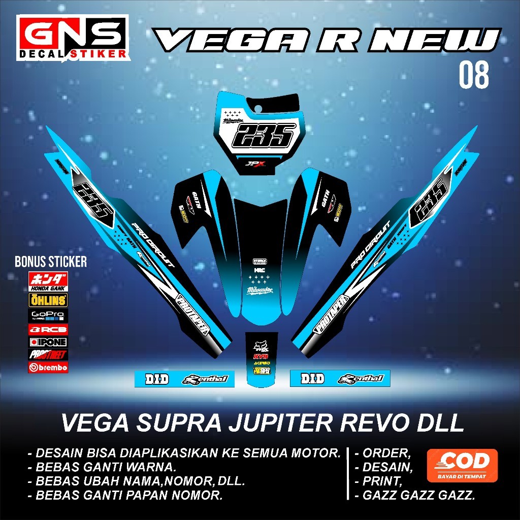 Jual Sticker RBT VEGA R NEW MOTOR RBT BEBEK MODIF SUPERMOTO YZ CRF KLX ...