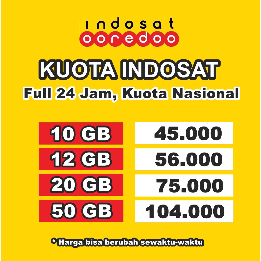 Jual Vanee - Paket Data Kuota Indosat Reguler, Full 24 Jam, Kuota ...