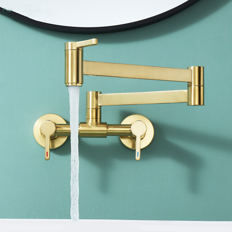 Jual Brushed Gold Kitchen Faucet Brass Sink Mop Pool Mixer Tap Hot ...