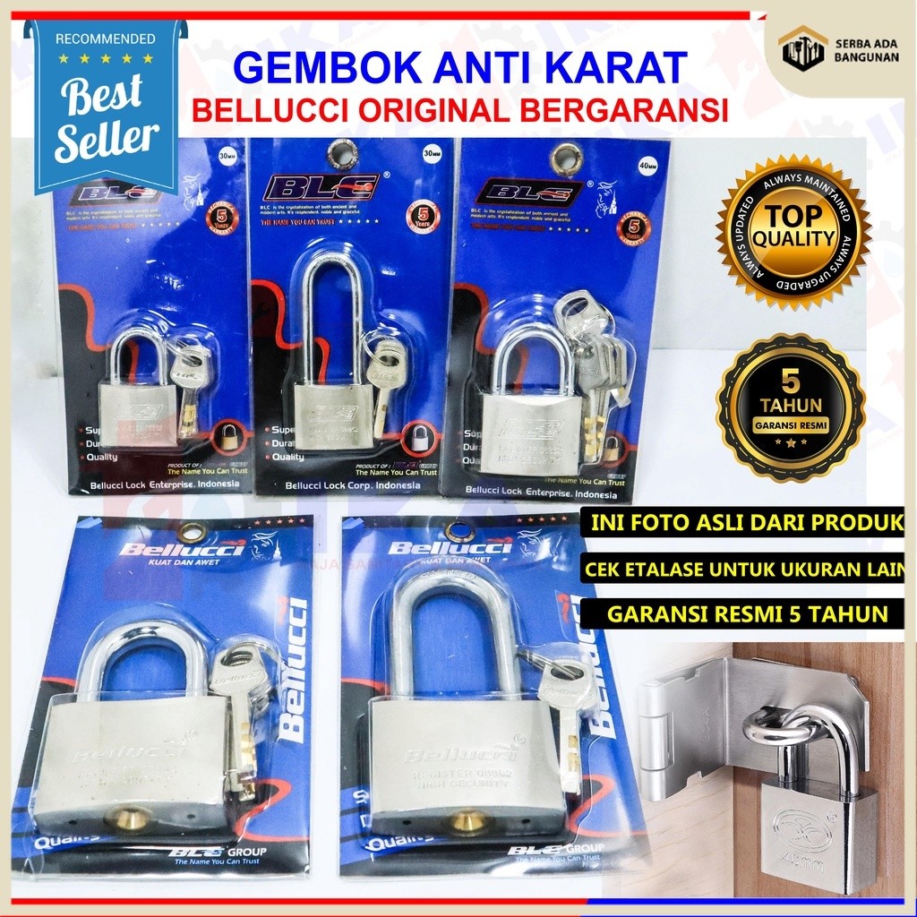 Jual GEMBOK BELLUCCI 5 TAHUN GARANSI 30 40 50MM PANJANG PENDEK KUALITAS ...