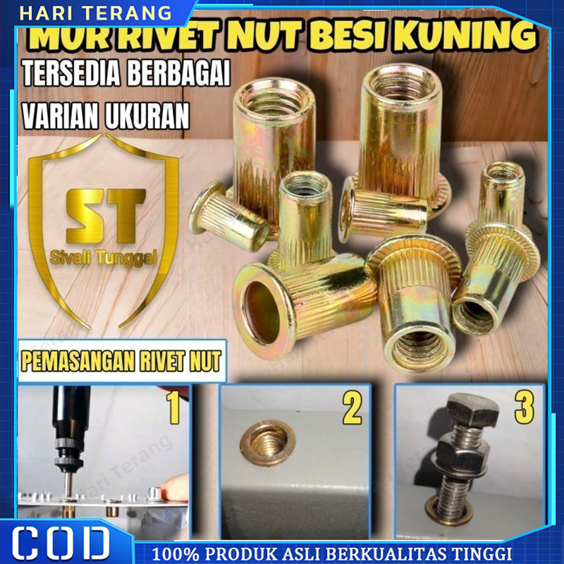 Jual 175PCS MUR RIVET NUT KUNING BESI CARBON STEEL - NUTSERT TANAM ...