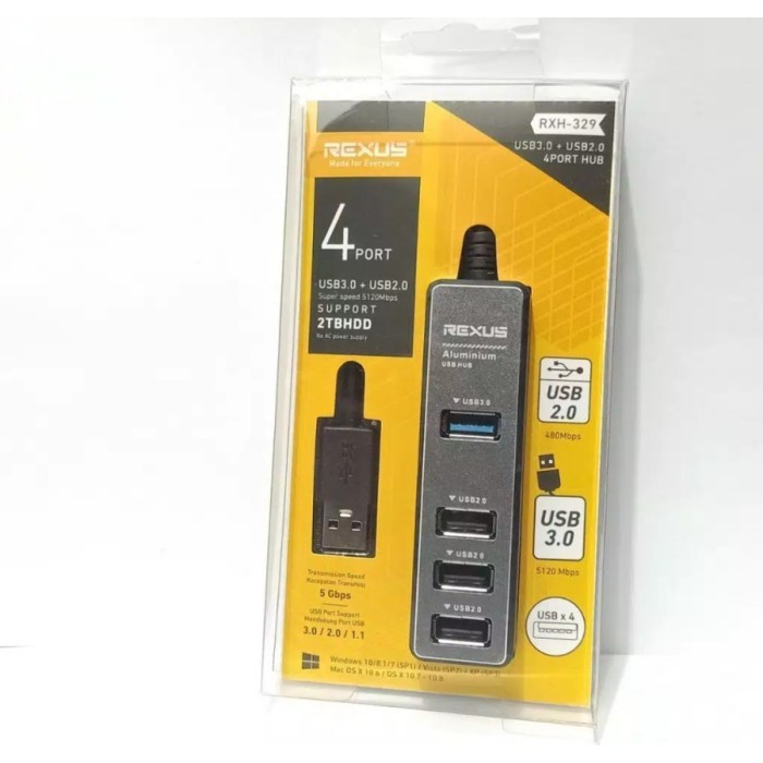 Jual Rexus RXH-329 - USB HUB 4PORT ( 1PORT USB 3.0 + 3PORT USB 2.0 ) | Shopee Indonesia