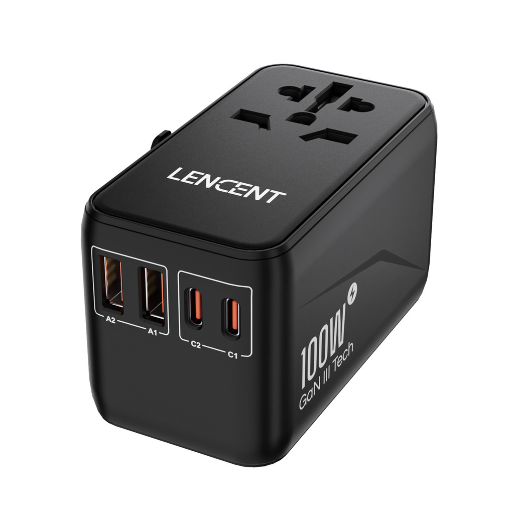 Jual LENCENT 65W/100W GaN International Travel Adapter with 2USB 3 Type ...