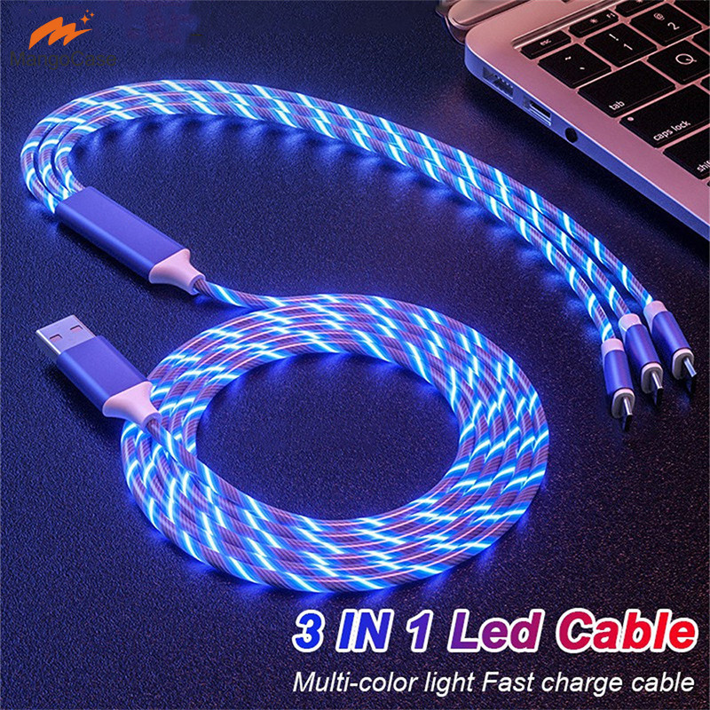 Jual Kabel Data Charger Led 3 IN 1 , Kabel Data Type C, Micro USB ...