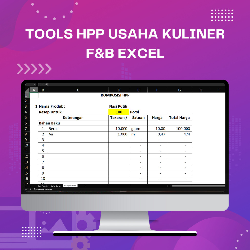 Jual TOOLS HPP USAHA KULINER F&B EXCEL - Food & Beverages Harga Pokok Penjualan Modal Produksi ...