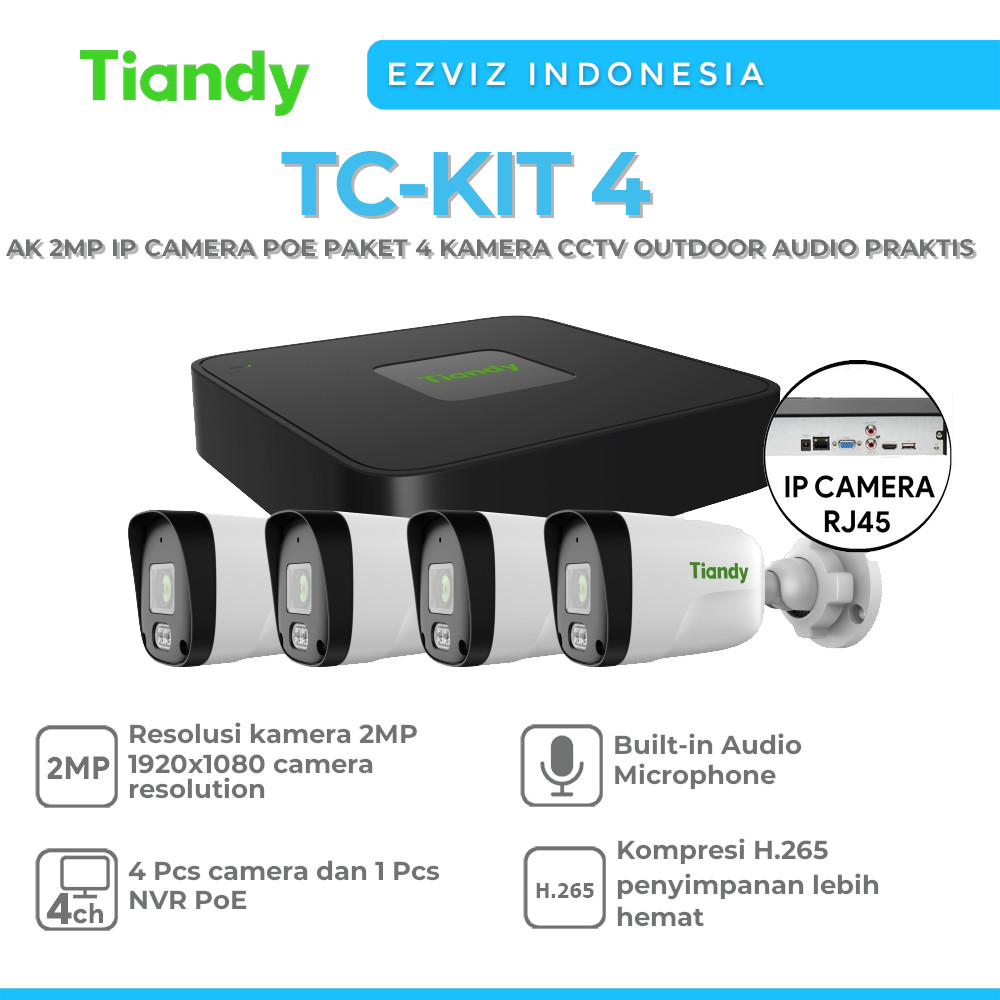Jual TIANDY TC-KIT-4 AK 2MP IP CAMERA POE PAKET 4 KAMERA CCTV OUTDOOR AUDIO PRAKTIS | Shopee ...