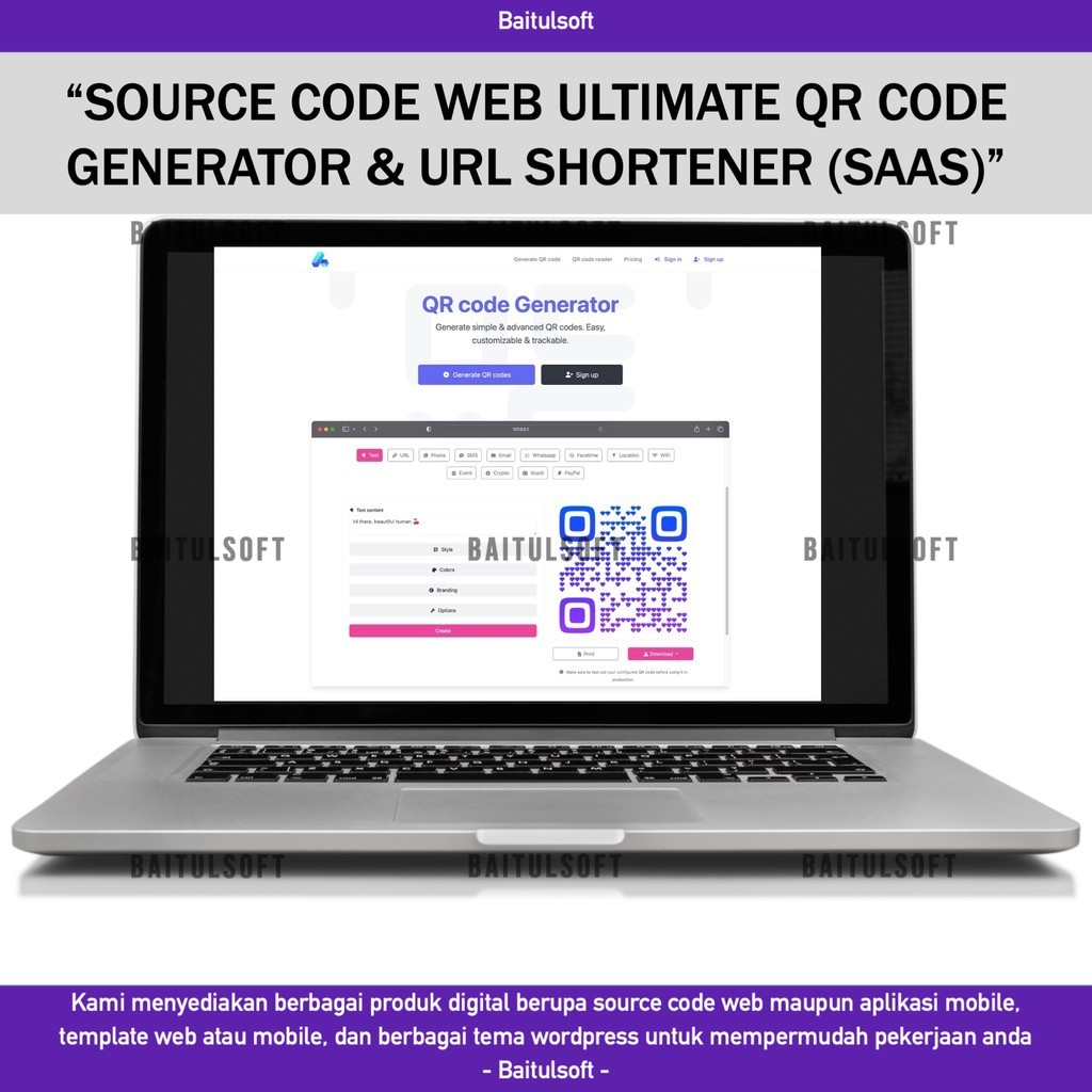 Jual SOURCE CODE APLIKASI WEB ULTIMATE QR CODE GENERATOR & URL SHORTENER (SAAS) D90 BAITULSOFT ...