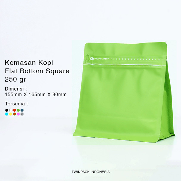 Jual Kemasan Kopi 200 - 250 Gram Ziplock Hijau Flat Bottom Square Wide | Valve | Zipper ...
