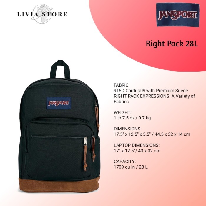 Jual Tas Ransel Jansport Right Pack Black 28L | Laptop 15 Inchi ...