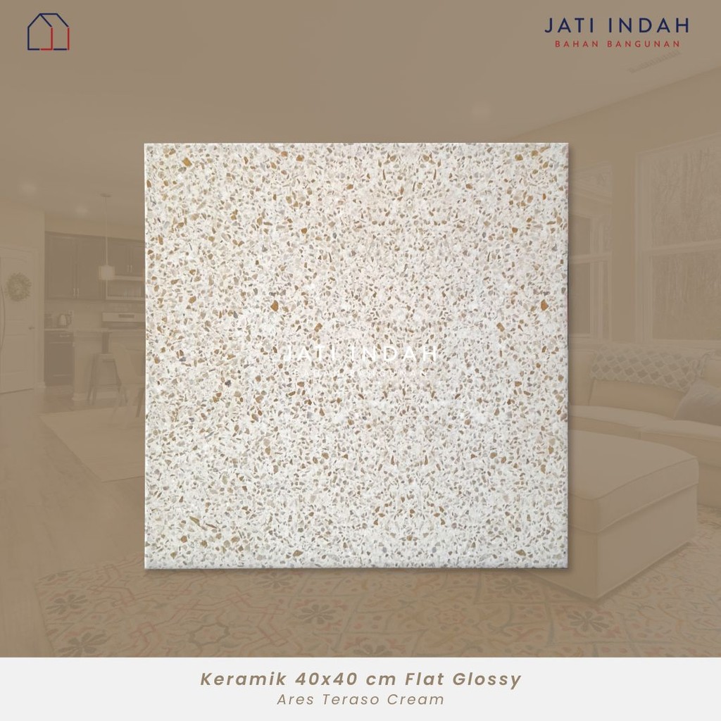 Jual Keramik Lantai 40x40 cm Flat Glossy Ares Teraso Cream | Motif Terrazzo | Shopee Indonesia