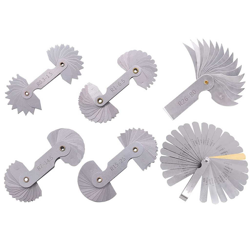 Jual 6 Pcs Stainless Steel Radius Gauge with Feeler Gauge Set Arc ...