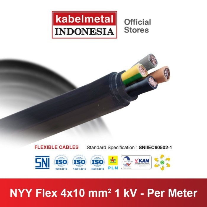 Jual Kabel NYY Flexible NYYHY 4x10 mm Per Meter kabelmetal INDONESIA - Serabut Tembaga Fleksibel ...