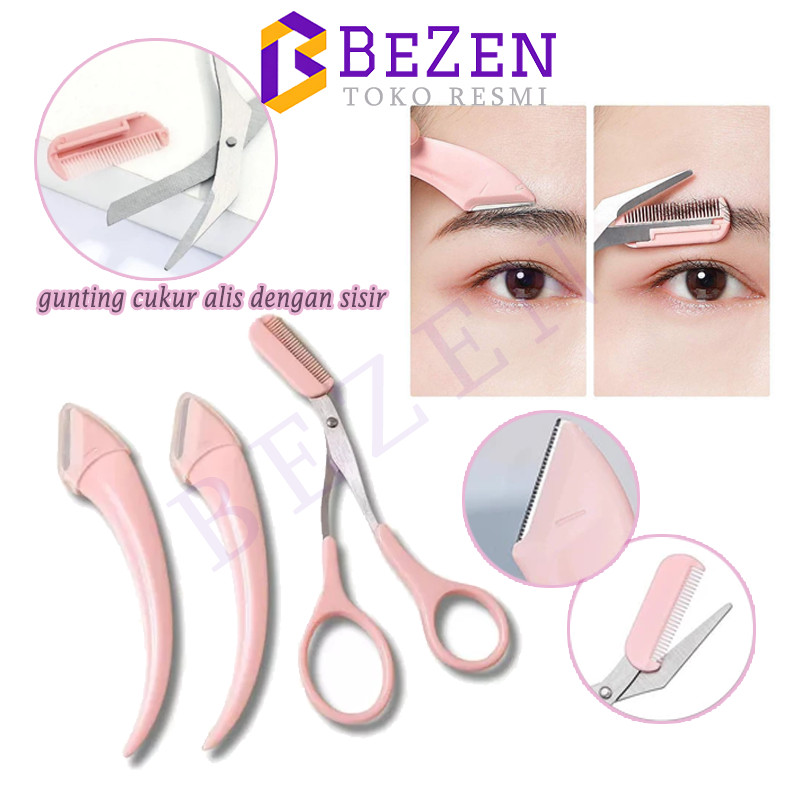 Jual gunting cukur alis dengan sisir/ alat cukur alis dengan sisir/ set ...