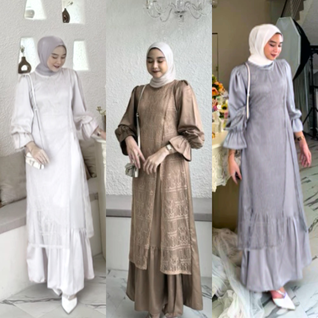 Jual Nanda Dress Satin Silk Mix Brukat | Gamis Muslim Wanita | Dress Pesta Kondangan Busui ...