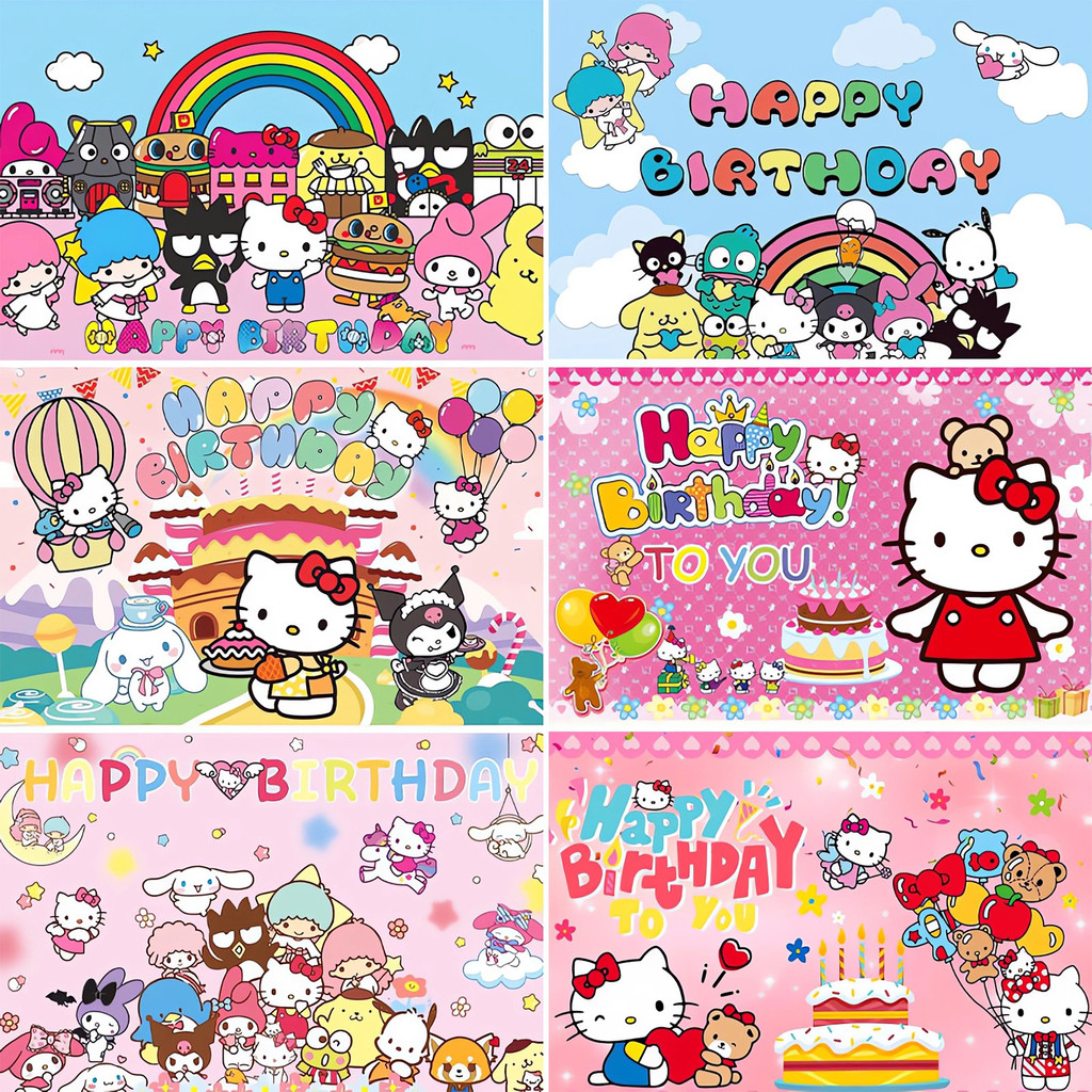 Jual Custom Kuromi Hello Kitty Party Backdrop Decor Baby Girl Kids ...