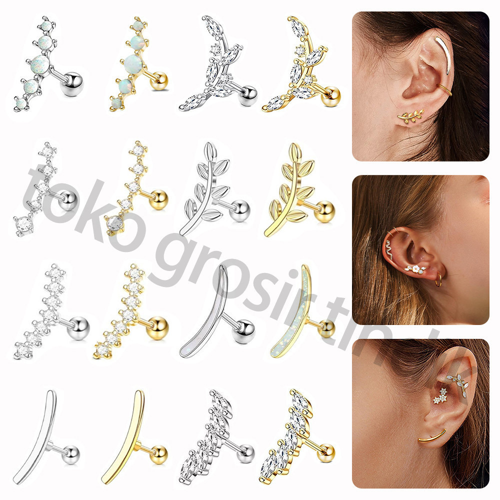 Jual Tindik Tulang Rawan Heliks Baja Bedah 16G Anting Kristal Bunga ...
