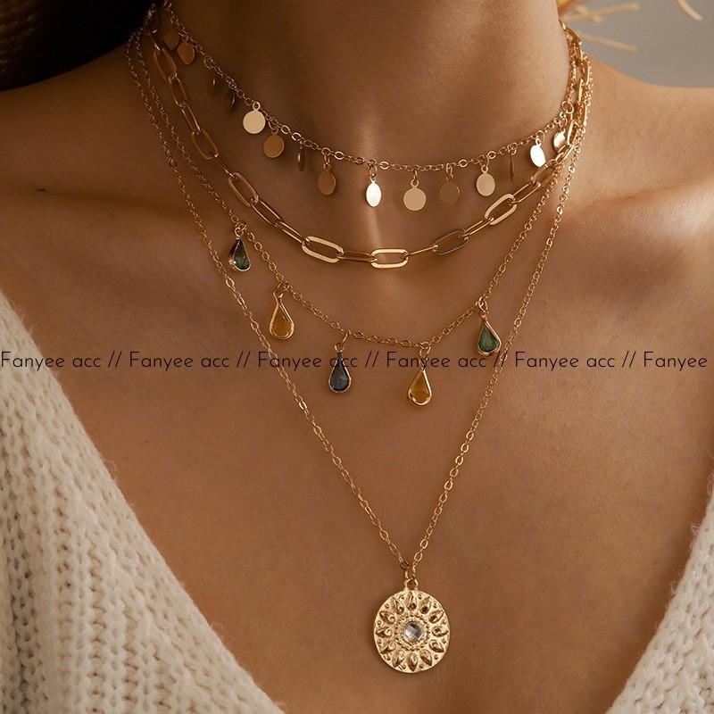 Jual [Fanyee] Kalung rumbai cakram geometri kristal berlian cakram ...