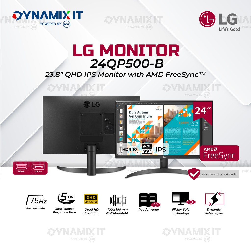Jual [+Palet Kayu] Monitor LG 24QP500-B 24" QHD IPS Monitor dengan AMD ...