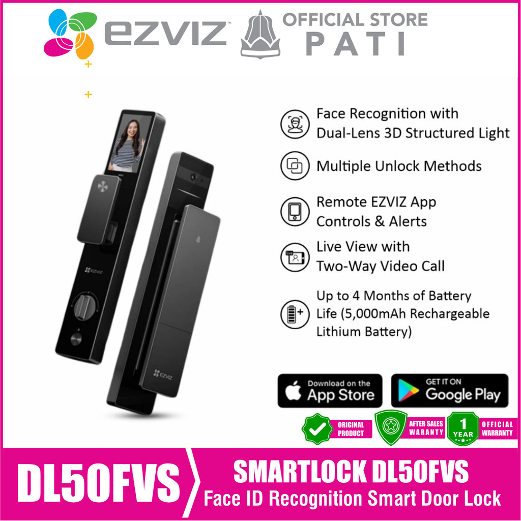 Jual Ezviz DL50FVS Handle Pintu Face ID Recognition Smart Lock Security ...