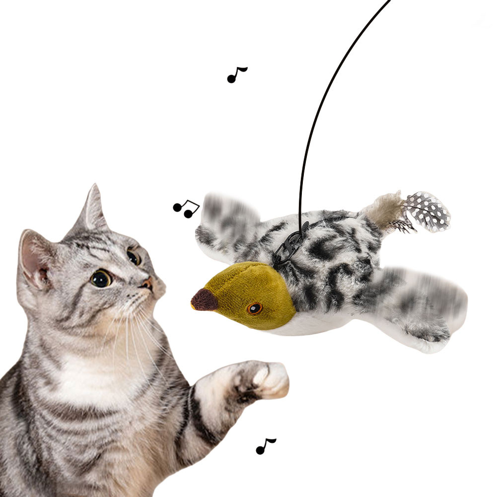 Jual Flying Bird Cat Toy Rechargeable Flapping Wings Sparrow Toys Bird ...