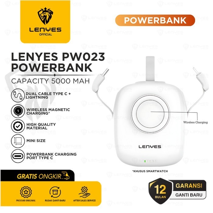 Jual LENYES PW023 POWERBANK JAM MINI 5000MAH MAGSAFE SMARTWATCH ...