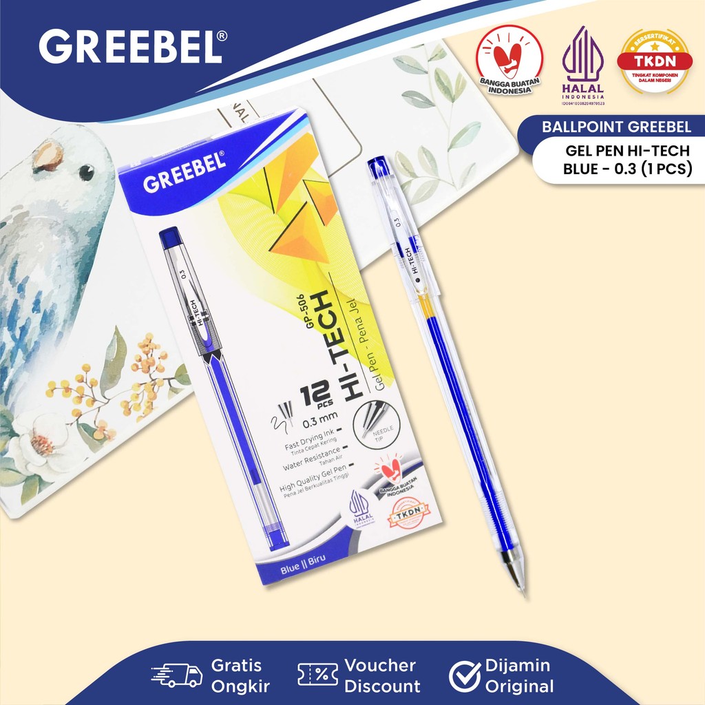 Jual GREEBEL PULPEN GEL / Gel Pen Gp-506 Hi-tech Biru 0.3 (1PCS) - Ballpen Gel Ballpoint Bolpen ...