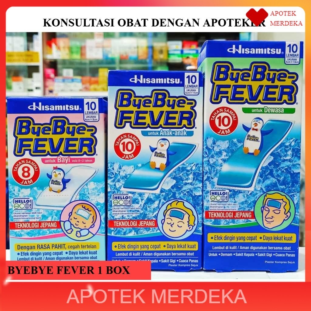Jual ByeBye Fever 1 Box isi 10 Lembar Kompres Demam Bye Bye Fever Untuk ...
