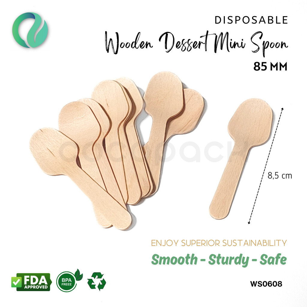 Jual Wooden Mini Dessert Spoon 85mm Disposable Birch Wood Sendok Kayu ...